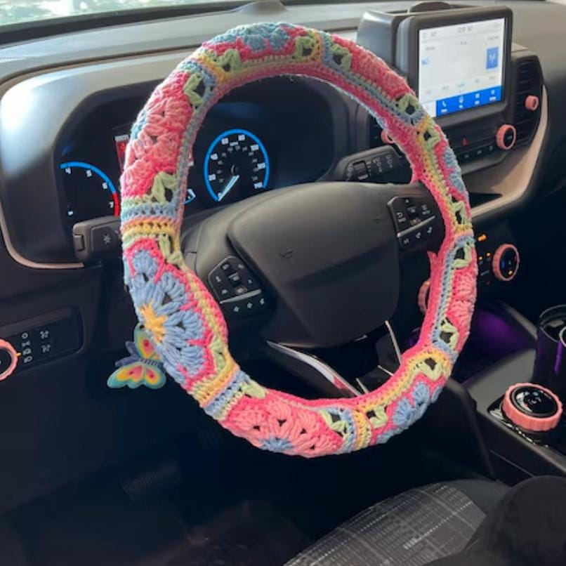 Handmade Steering Wheel Cover Rainbow Colorful Gesang Flowers Vantage ...