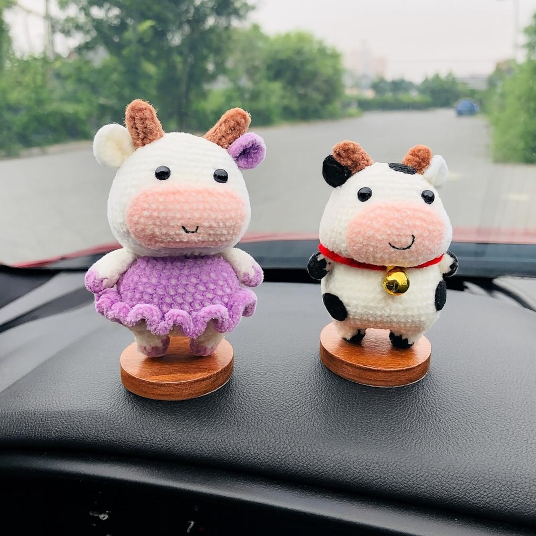 Handmade Crochet Cow Car Dashboard Ornament Amigurumi Plush Decor ...