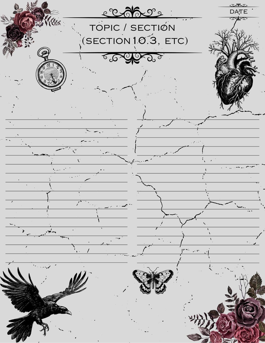 Gothic Aesthetic Lined Notebook Page | Printable Journal Sheet ...