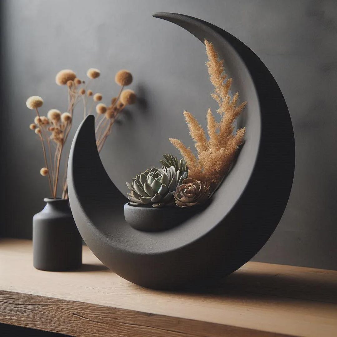 Designer Half Moon Decorative Object – 3D Printed Vase / Vessel, Modern ...