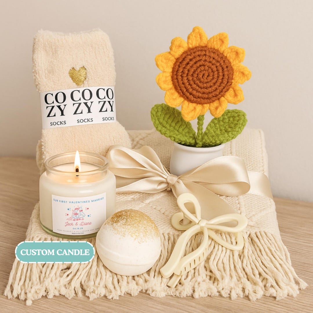 Personalized First Valentines Day Married Candle, Newlywed Gift Box ...