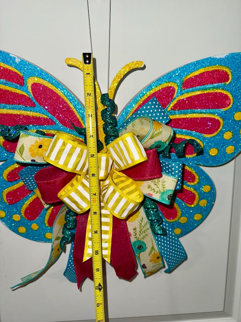 Butterfly Door Hanger, Glittery Springtime Wall Hanger. Pink, Yellow ...