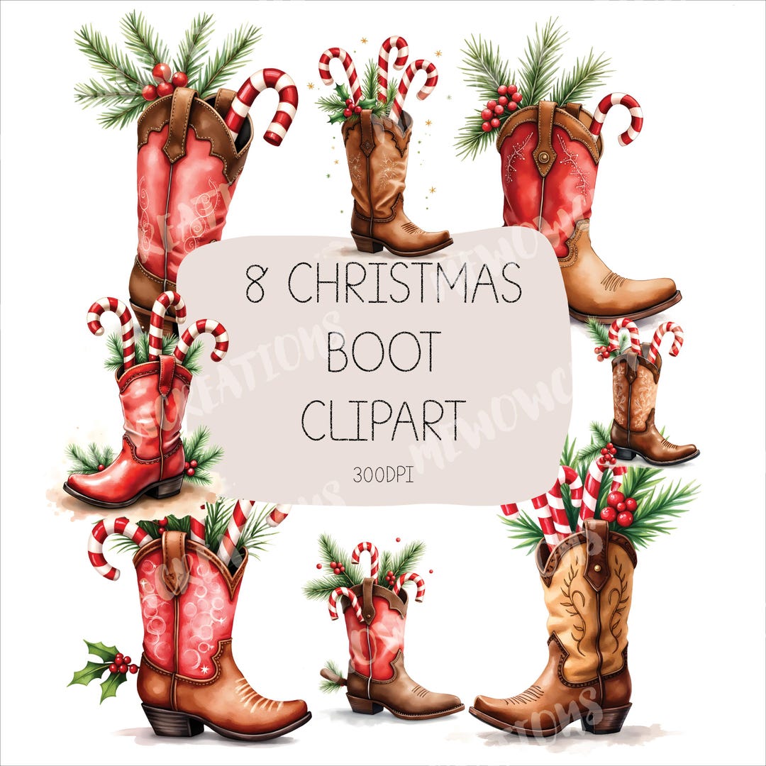 Watercolour Country Christmas PNG Clipart | Cowboy Christmas Digital ...