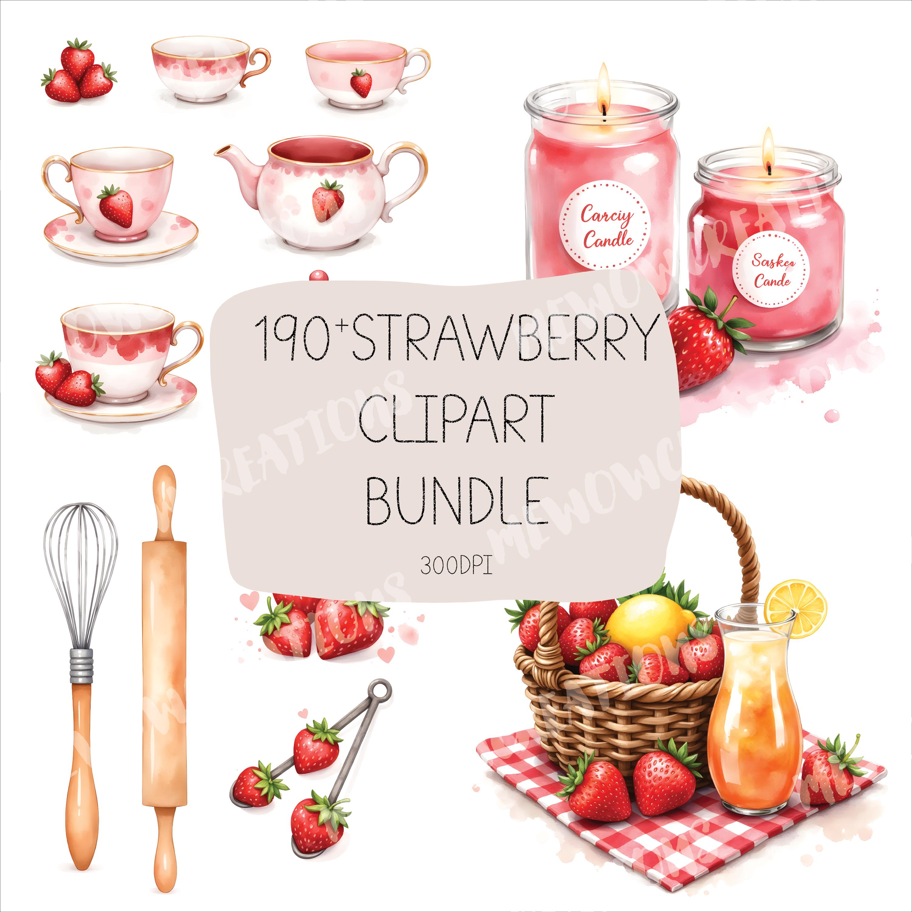 Watercolor Strawberry Clipart Bundle: Cottagecore PNG Graphics (digital ...