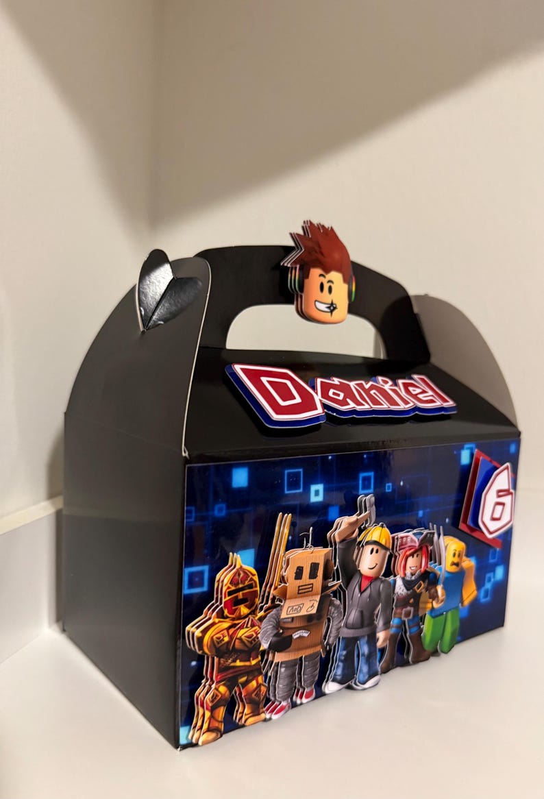 Personalized Roblox Party Favor Boxes: 3D Black Theme - Etsy
