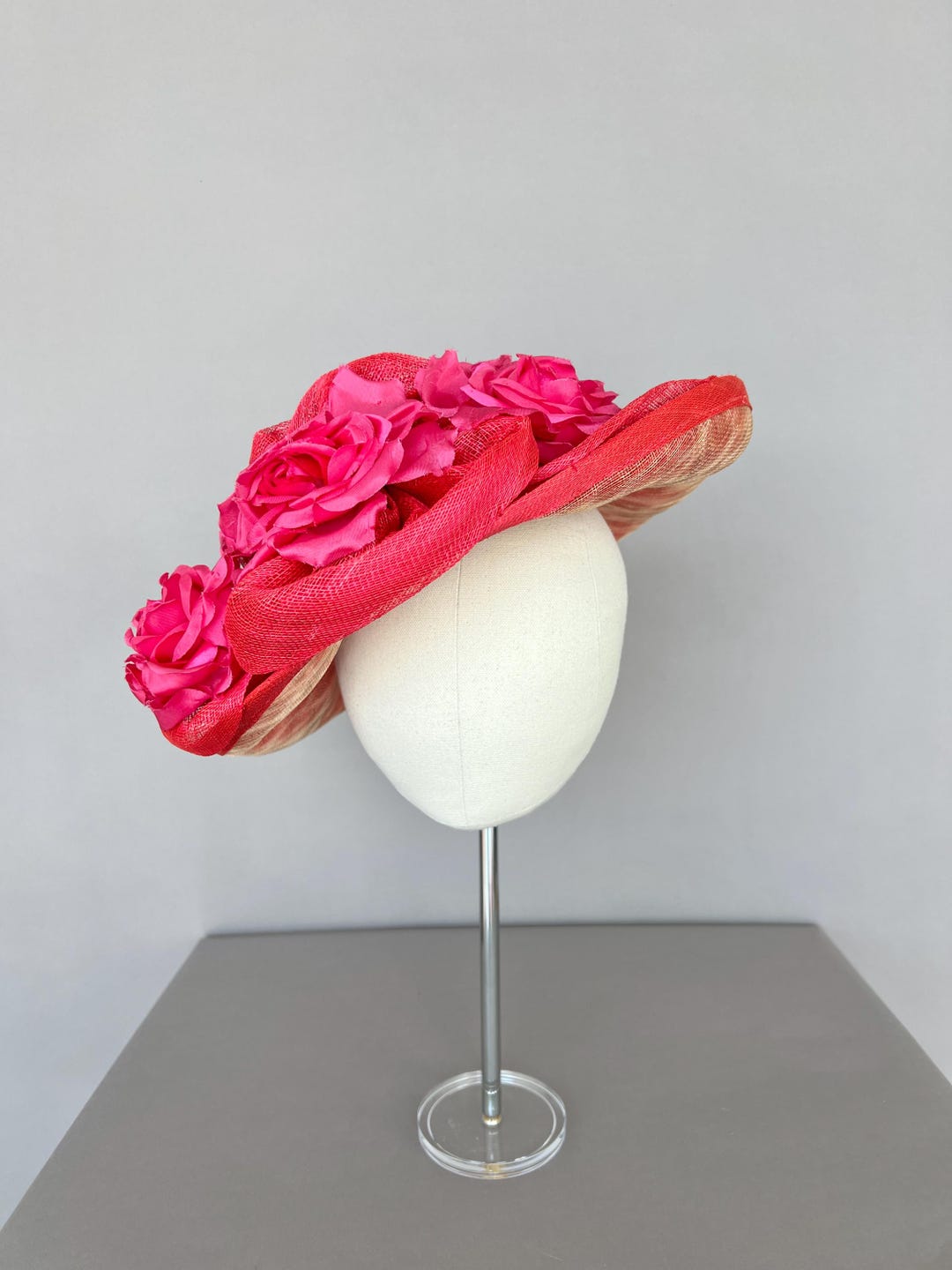 Pink Roses Large Hat, Kentucky Derby Pink Hat, Statement Hat, Royal ...