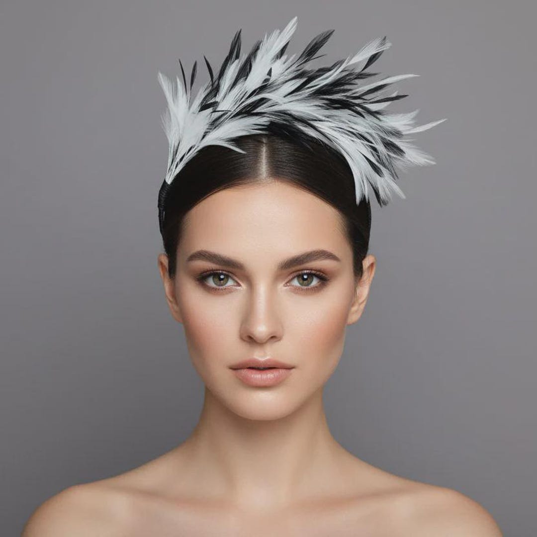 Black and White Feather Headpiece, Wedding Statement Feather Headband ...