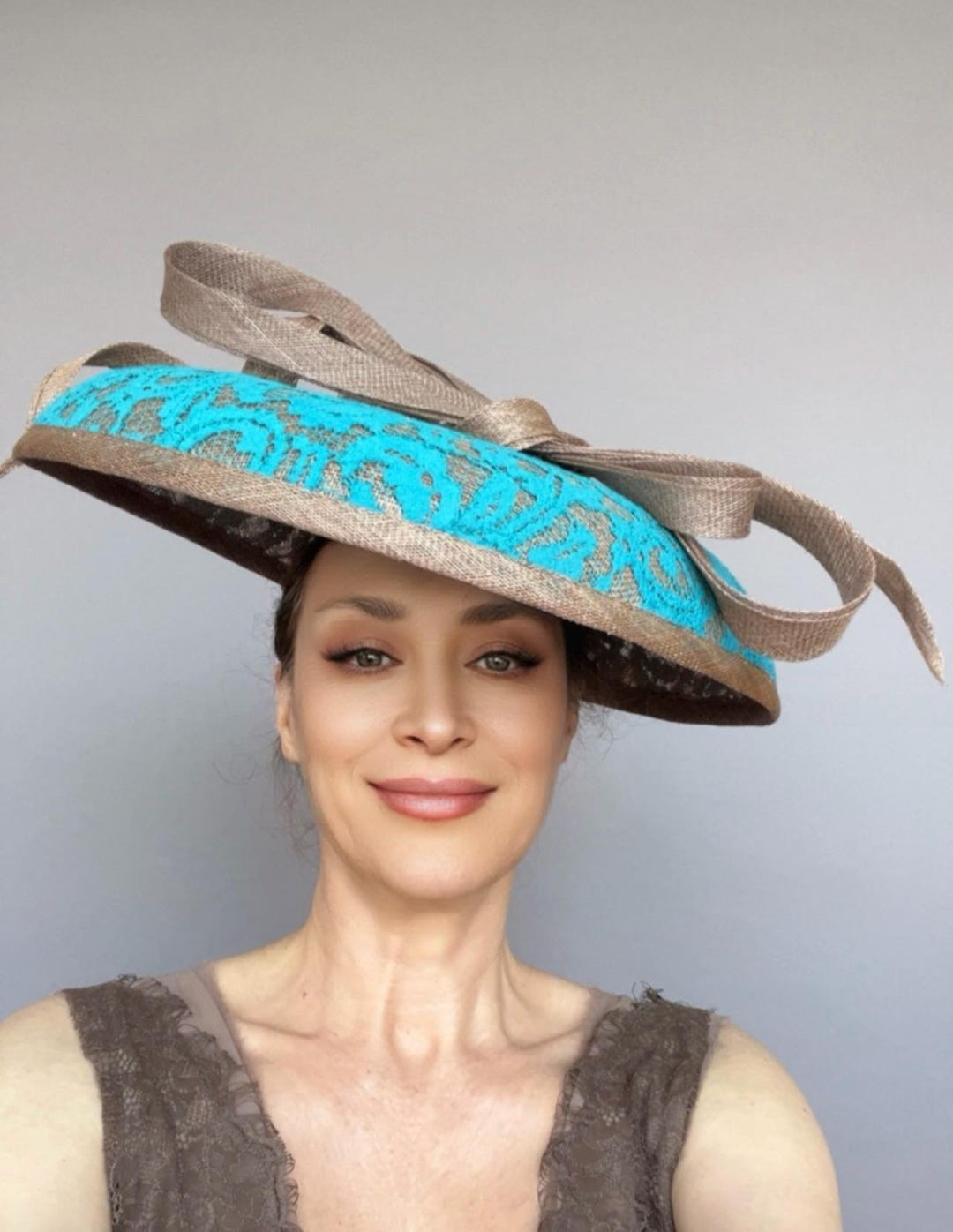 Statement Turquose Hat, Derby Hat, Large Bow Hat, Weddings Gust Elegant ...
