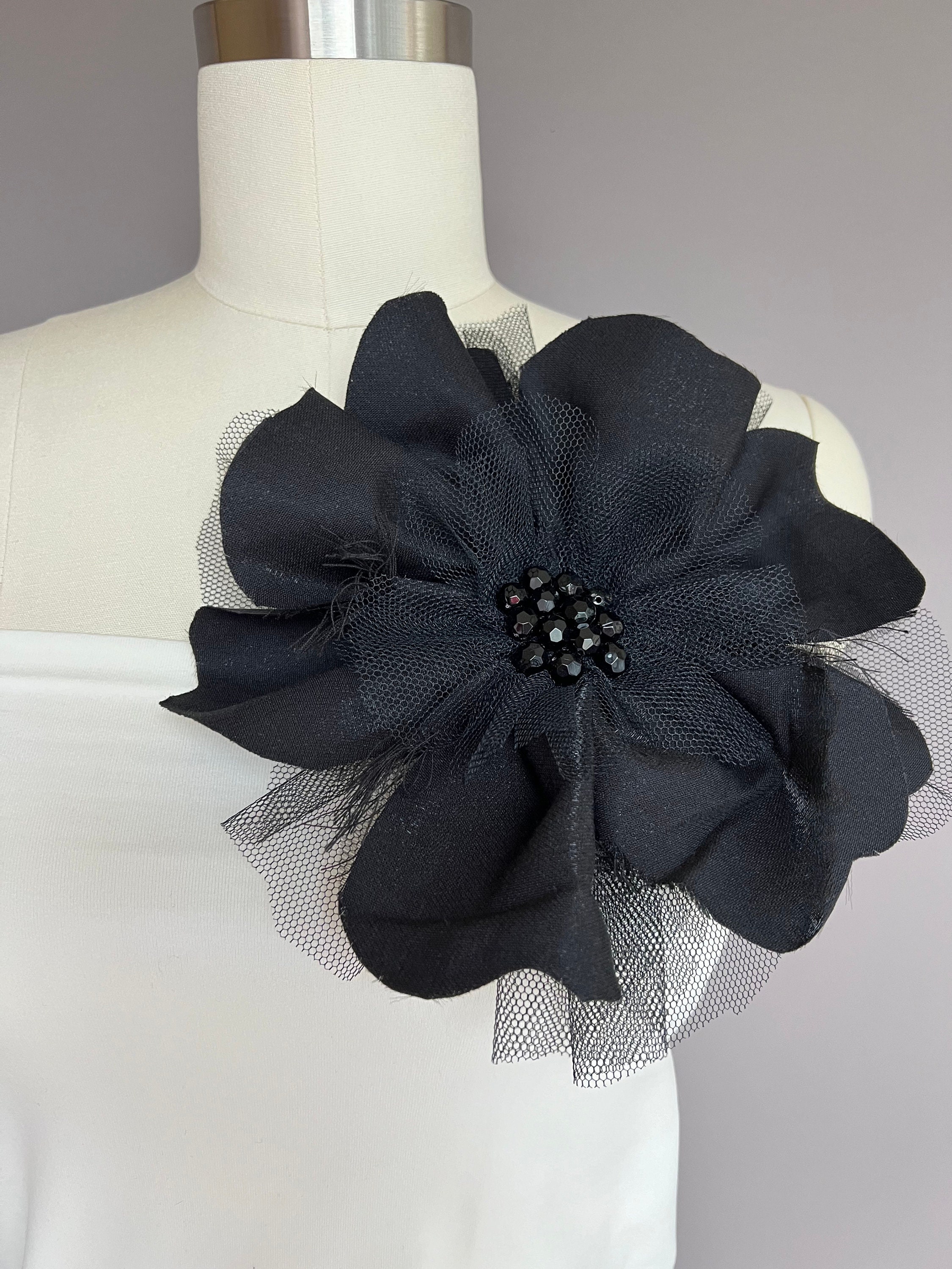 Large Black Flower, XL Flower, Black Fabric Corsage, Large Flower ...