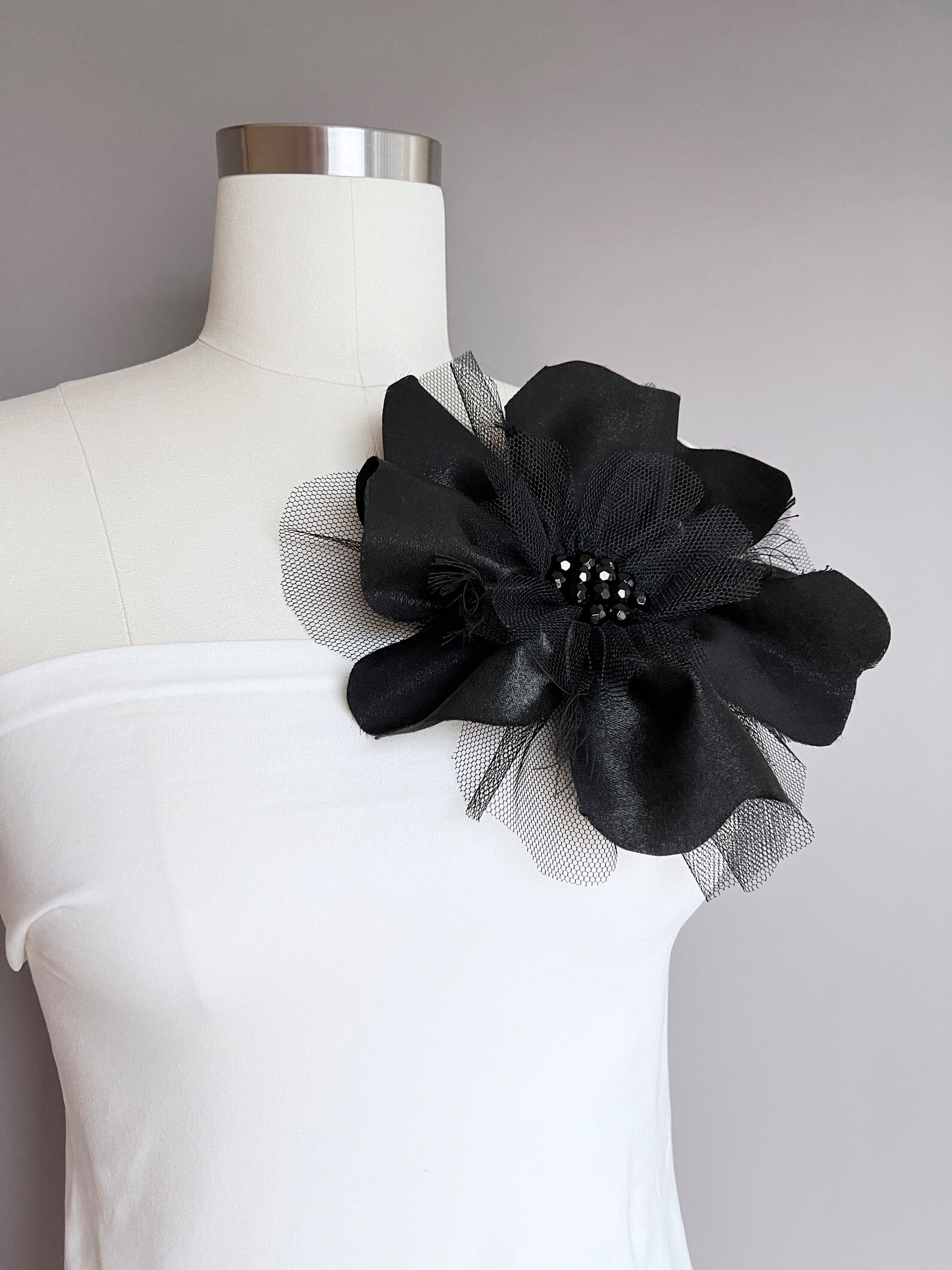 Large Black Flower, XL Flower, Black Fabric Corsage, Large Flower ...