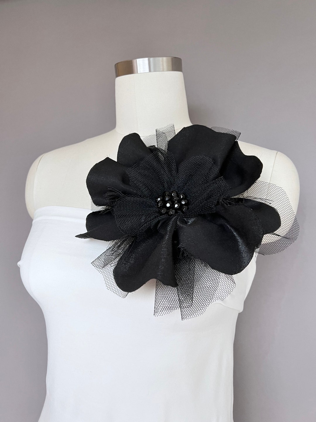 Large Black Flower, XL Flower, Black Fabric Corsage, Large Flower ...