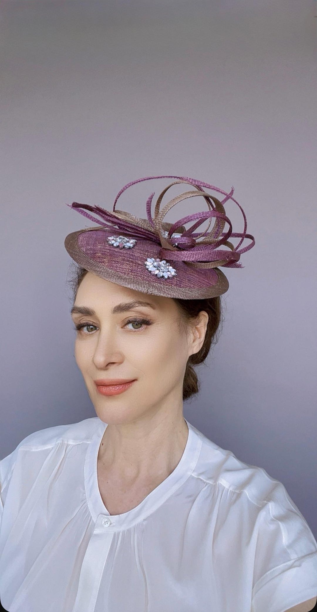Mauve and Brown Fascinator With Crystal Flowers, Derby Fascinator ...