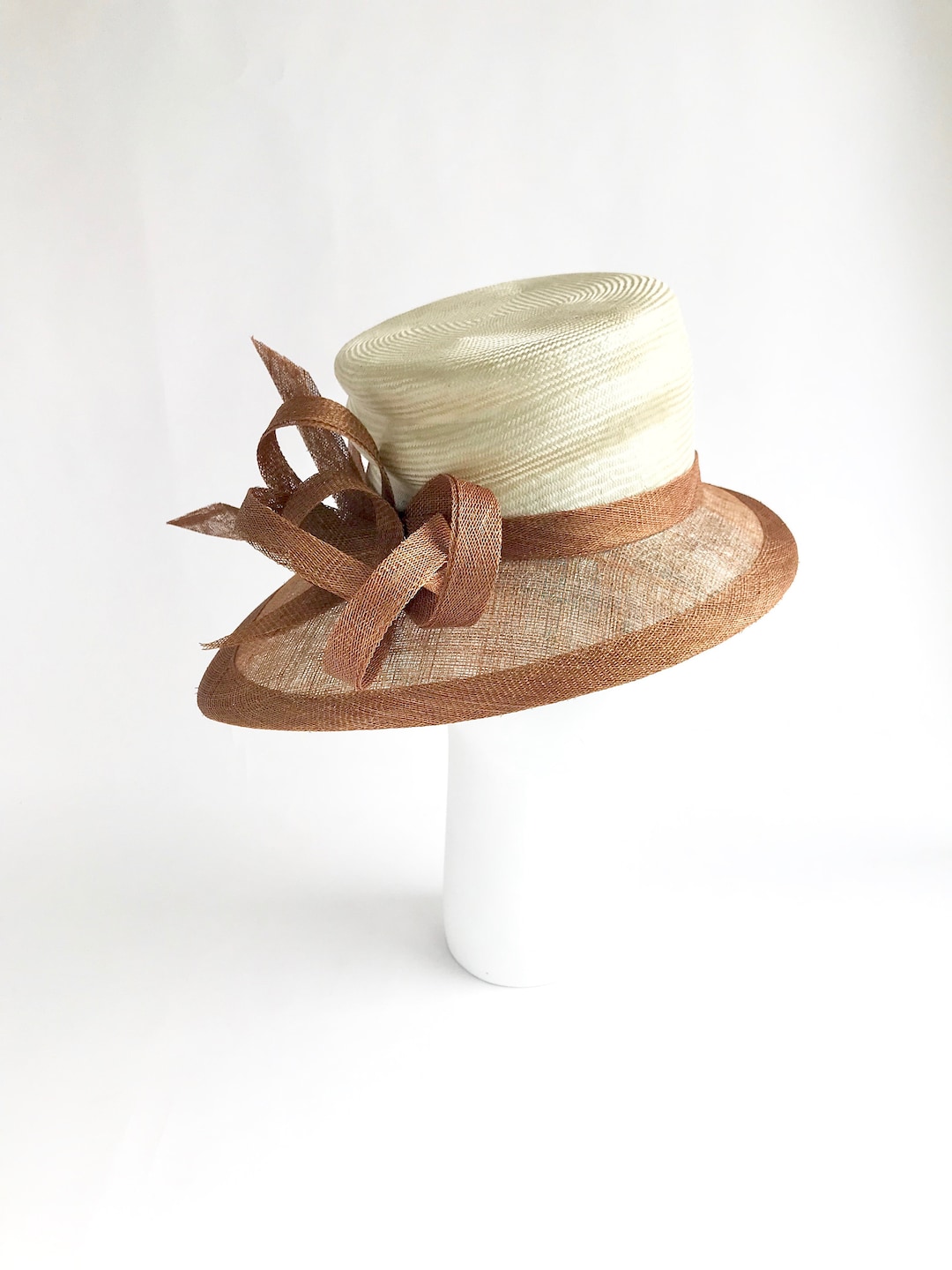 Kentucky Derby Brown Hat, Asymmetric Brown Hat, Beige Straw Hat, Hat ...