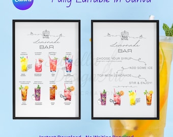 Editable Birthday Lemonade Bar Sign Set–watercolor Signature Drink Menu ...