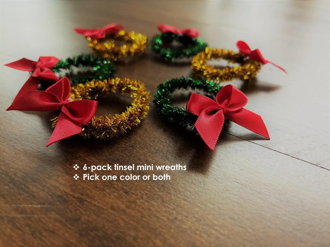 Mini Christmas Tinsel Wreath Ornament With Red Bow - Pack of 6/8 - Etsy