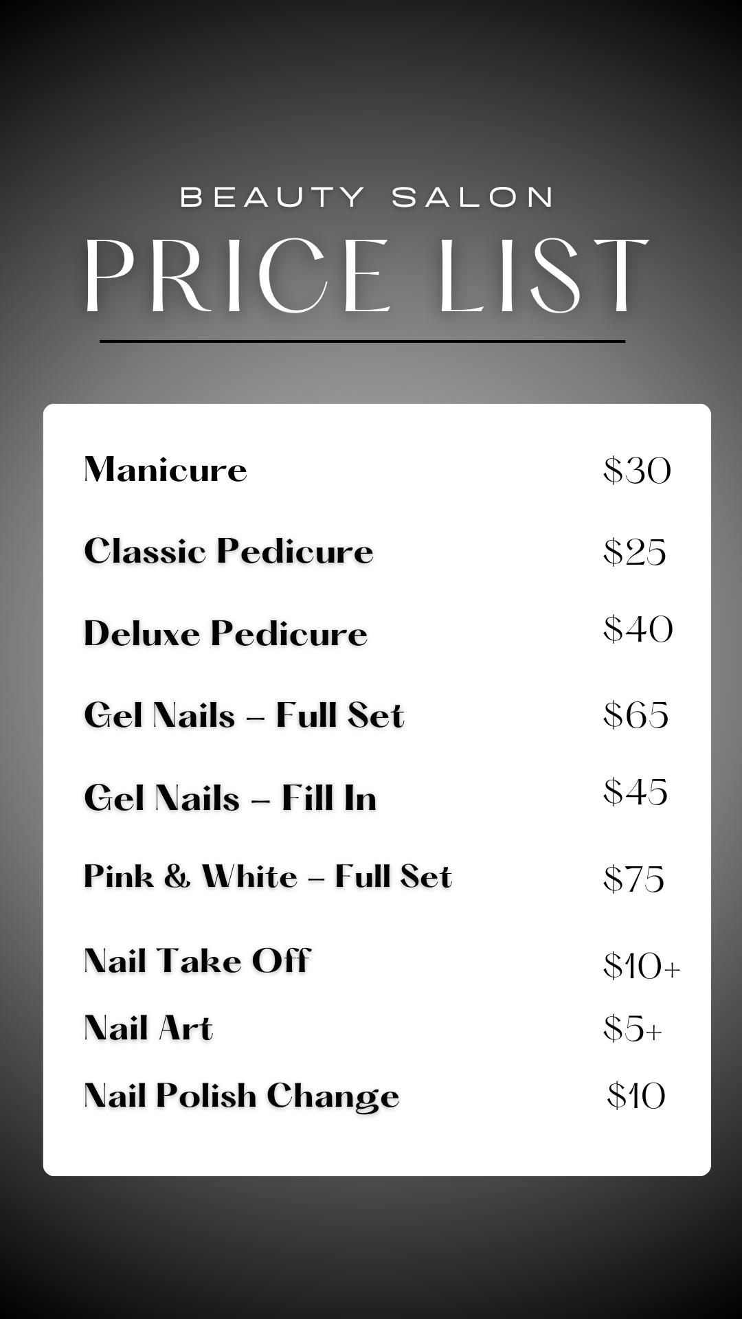 Editable Spa & Salon Price List Template | Canva Beauty Service Menu ...