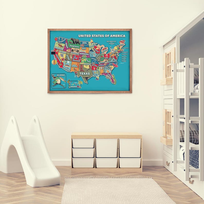 PRINTABLE United States Kids Map – USA States Capital Geography ...