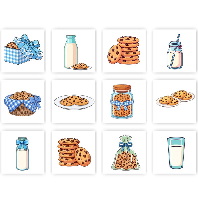Cartoon Milk & Cookies Clipart Set: 30 PNG, Milk, Sweet Treats for DIY ...
