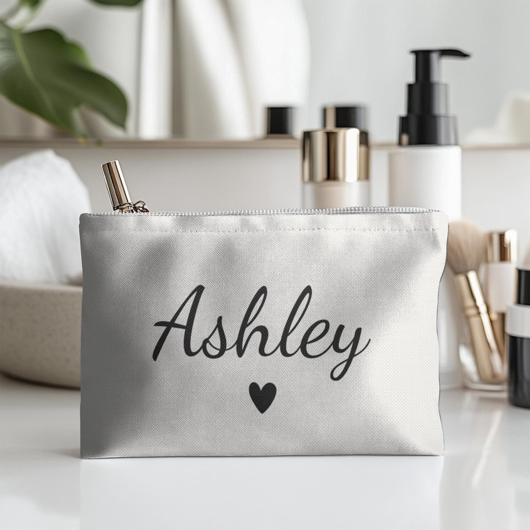 Custom Heart Name Pouch | Personalized Makeup Bag | Travel Organizer ...