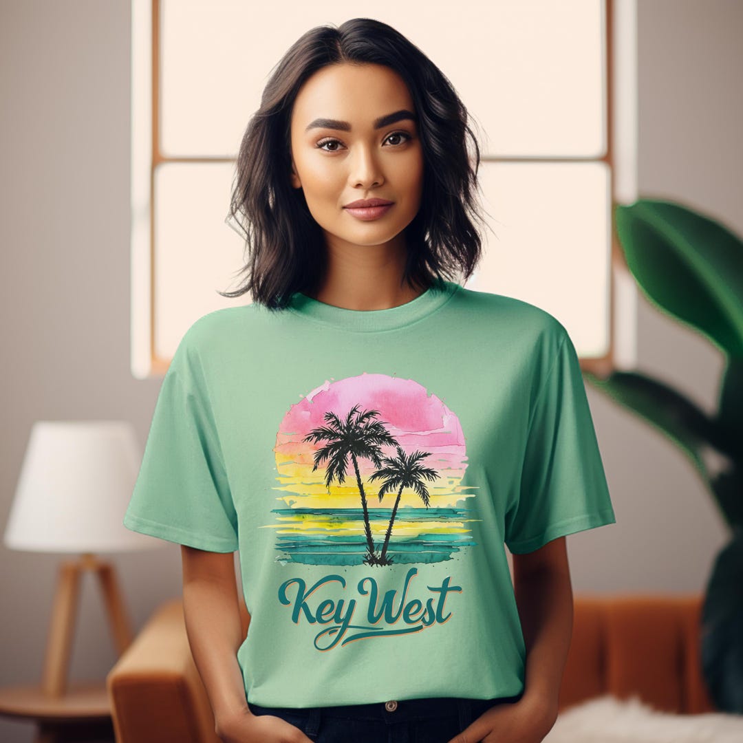 Key West T-shirt - Retro Sunset Palm Tree Graphic Tee | Florida Beach ...