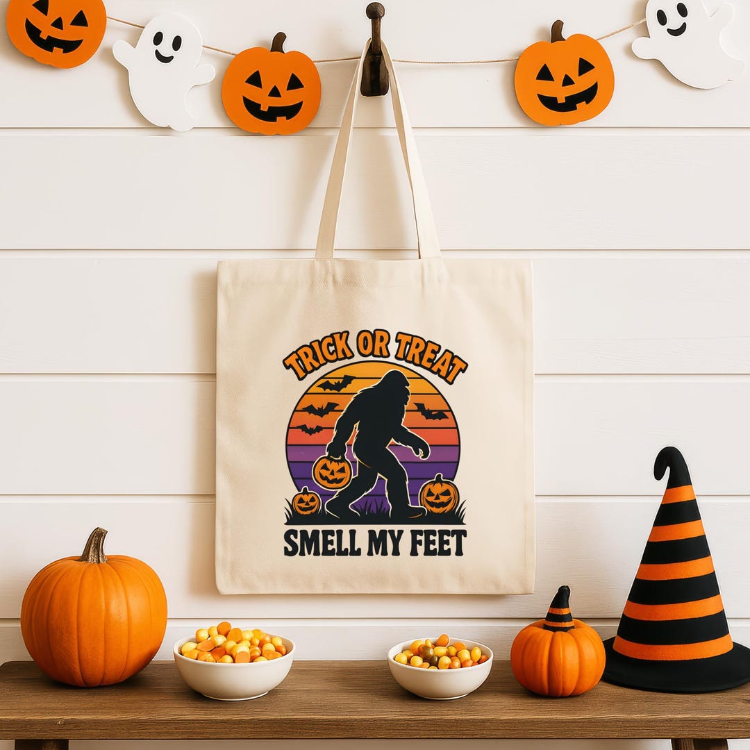 Bigfoot Halloween Tote Bag | Trick or Treat Smell My Feet | Funny ...