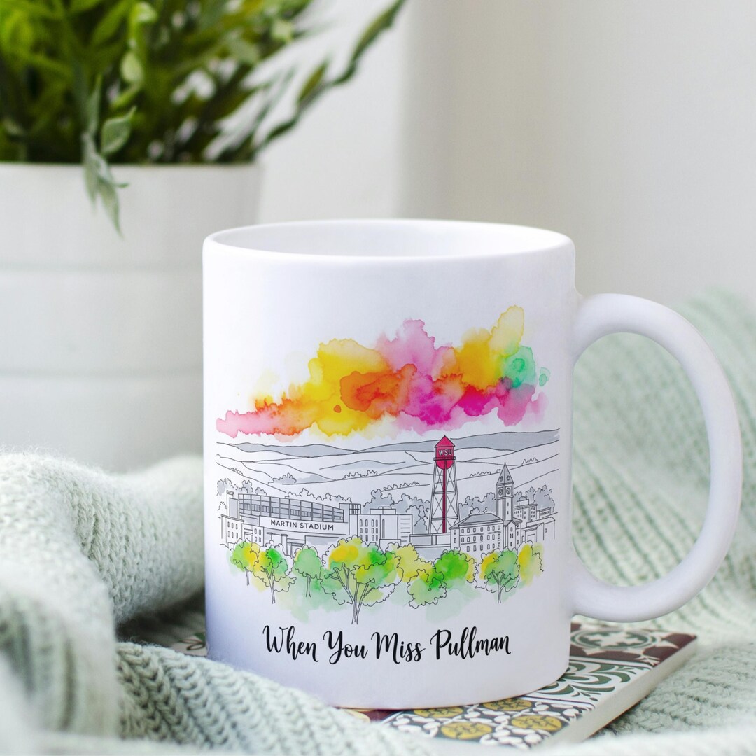 When You Miss Pullman Mug | Watercolor Skyline Coffee Cup | Washington ...