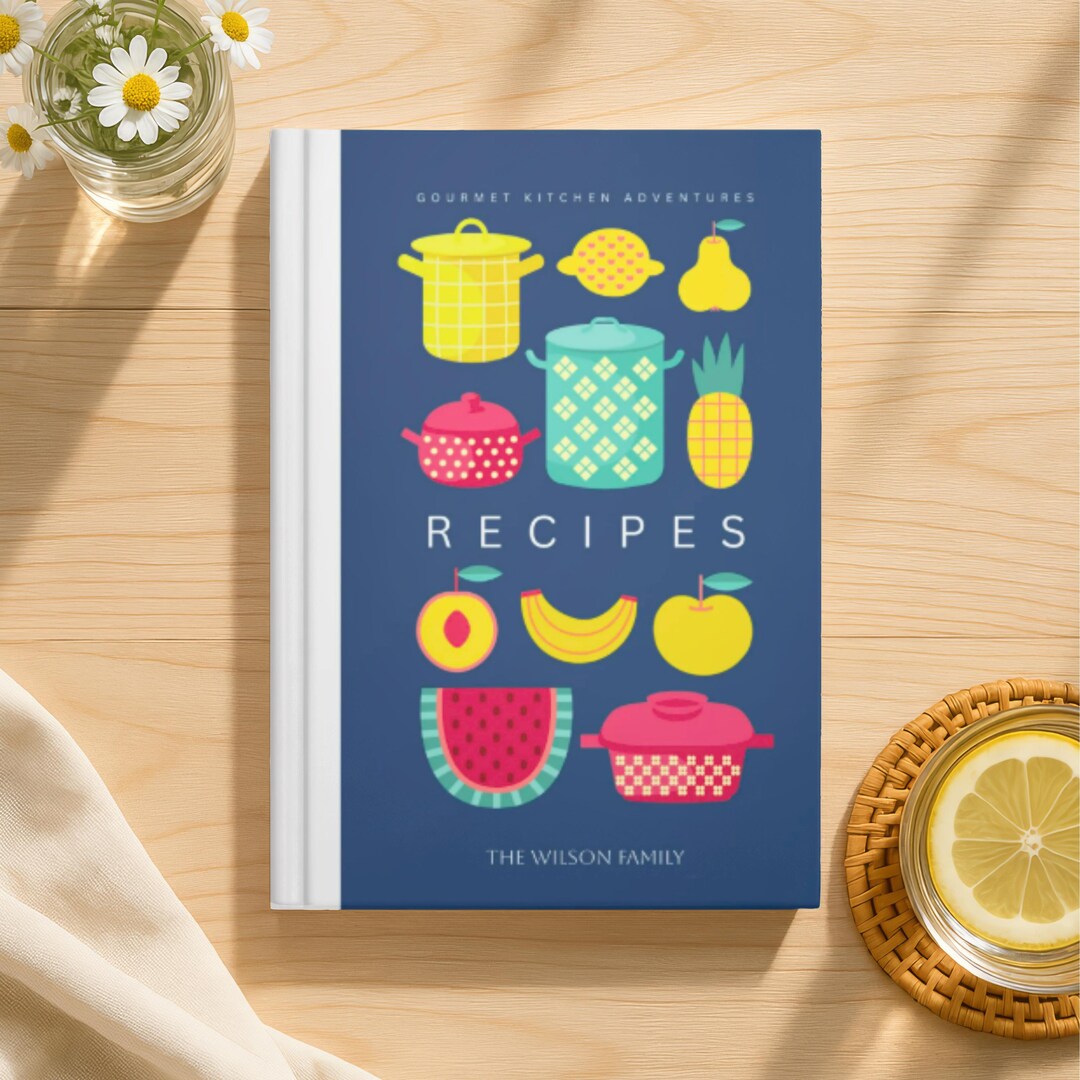 Personalized Family Recipe Journal | Custom Name Cookbook | Bright Blue ...