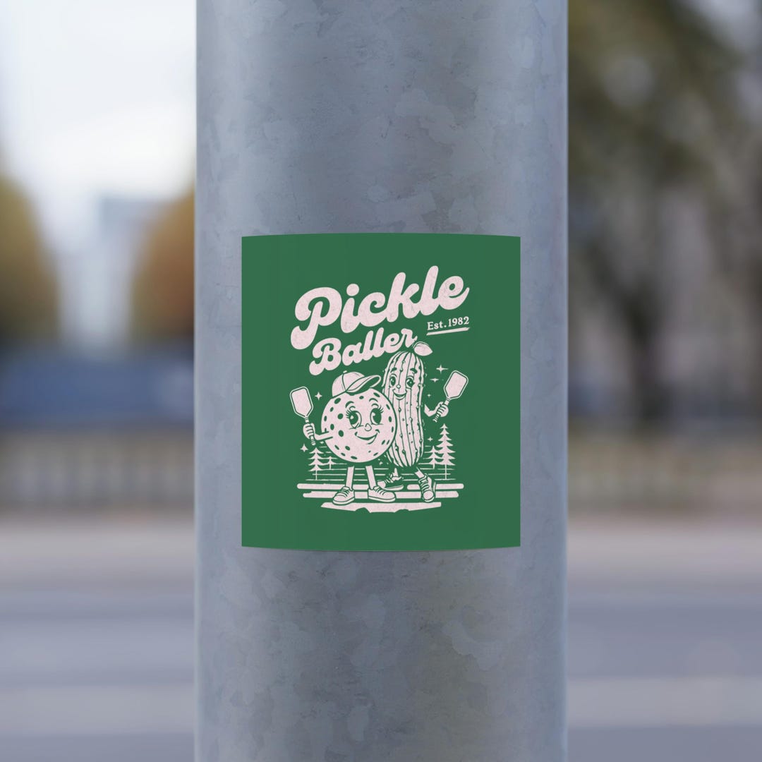 Pickle-baller Sticker | Pickleball Mascot Vinyl Decal | Funny Pickle ...