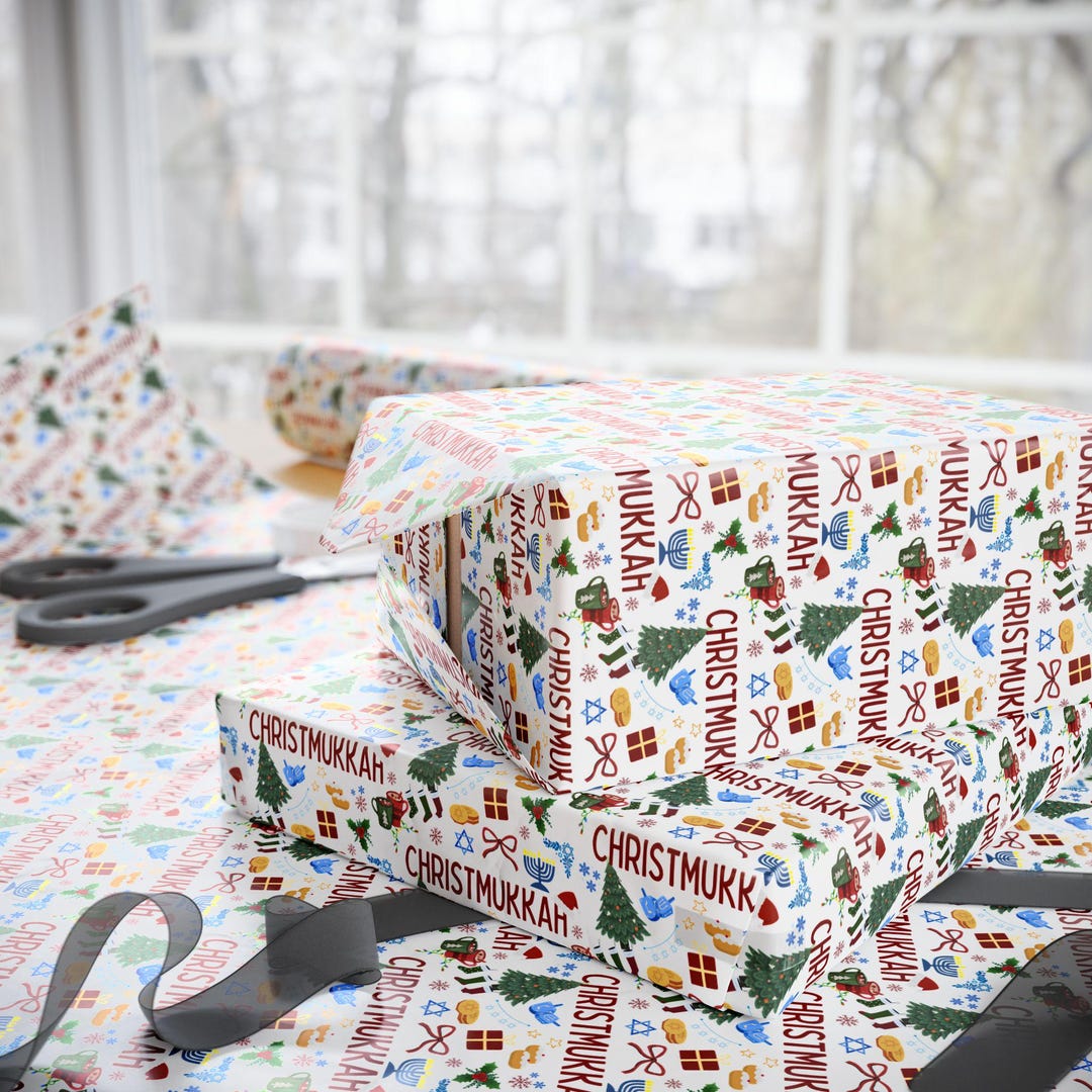 Christmukkah Wrapping Paper | Holiday Gift Wrap | Hanukkah Christmas ...