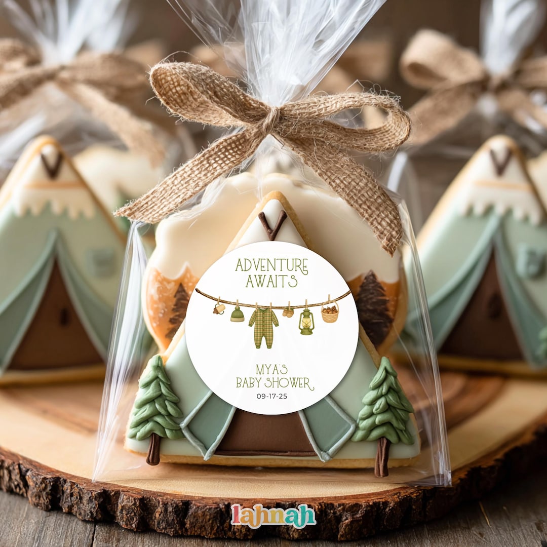 Adventure Awaits Camping Baby Shower Favor Stickers – Woodland ...