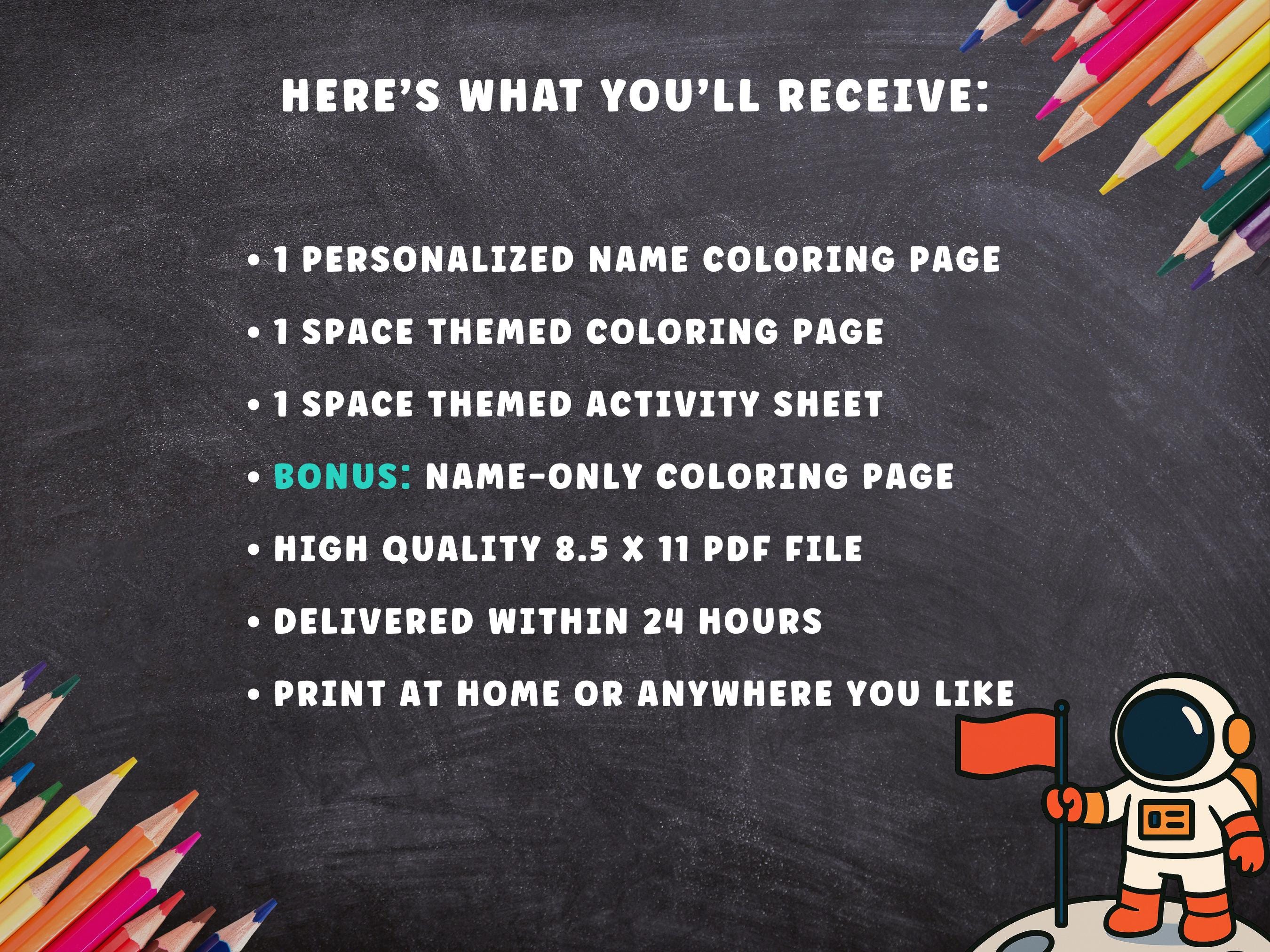 Personalized Space Coloring Pages: Kids Activity Bundle (printable PDF ...