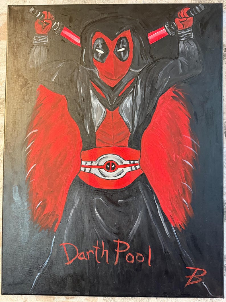Hand-painted Star Wars Deadpool Canvas Art: "darth Pool" Mashup Set - Etsy