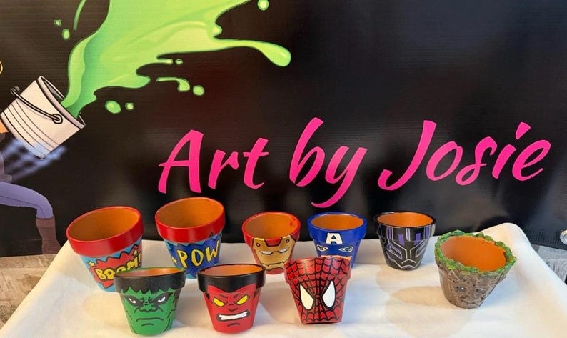 Hand-painted Marvel Flower Pots | Superhero Garden Decor, Set of 9 - Etsy