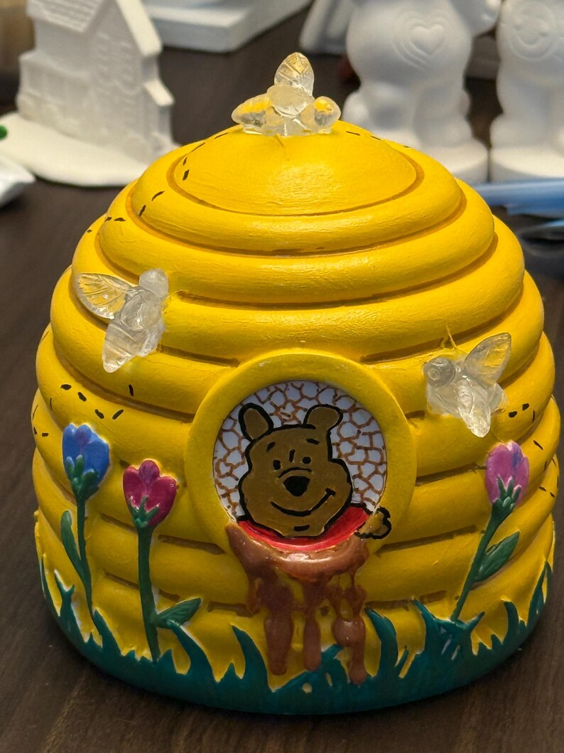 Hand-painted Winnie the Pooh Solar Beehive With Mini Succulent Pots - Etsy