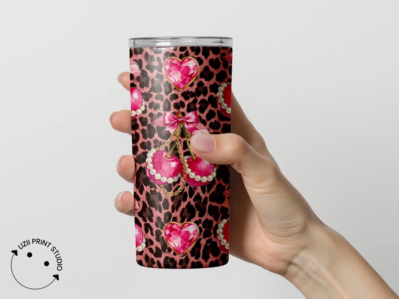 Pink Cherry Leopard 20oz Tumbler Wrap | Girly Coquette Sublimation ...