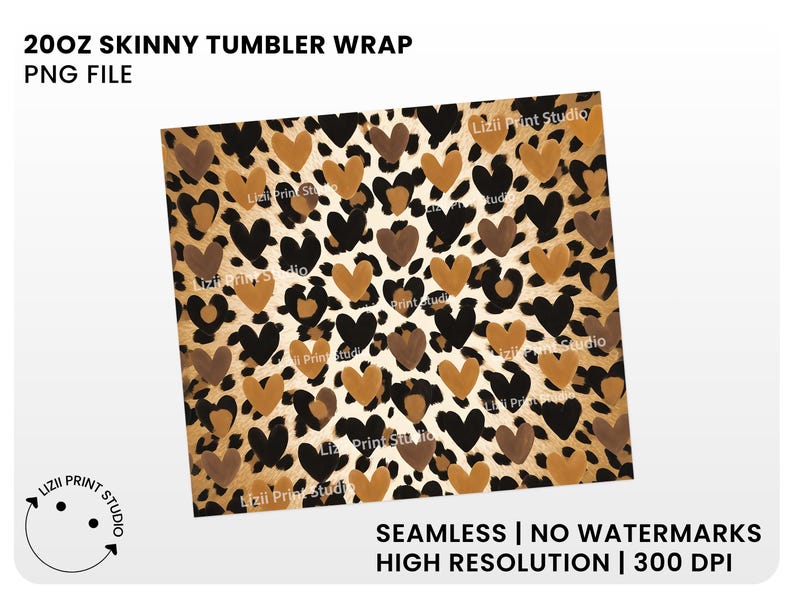 Coquette Heart Tumbler Wrap PNG, Beige Aesthetic Leopard Pattern ...
