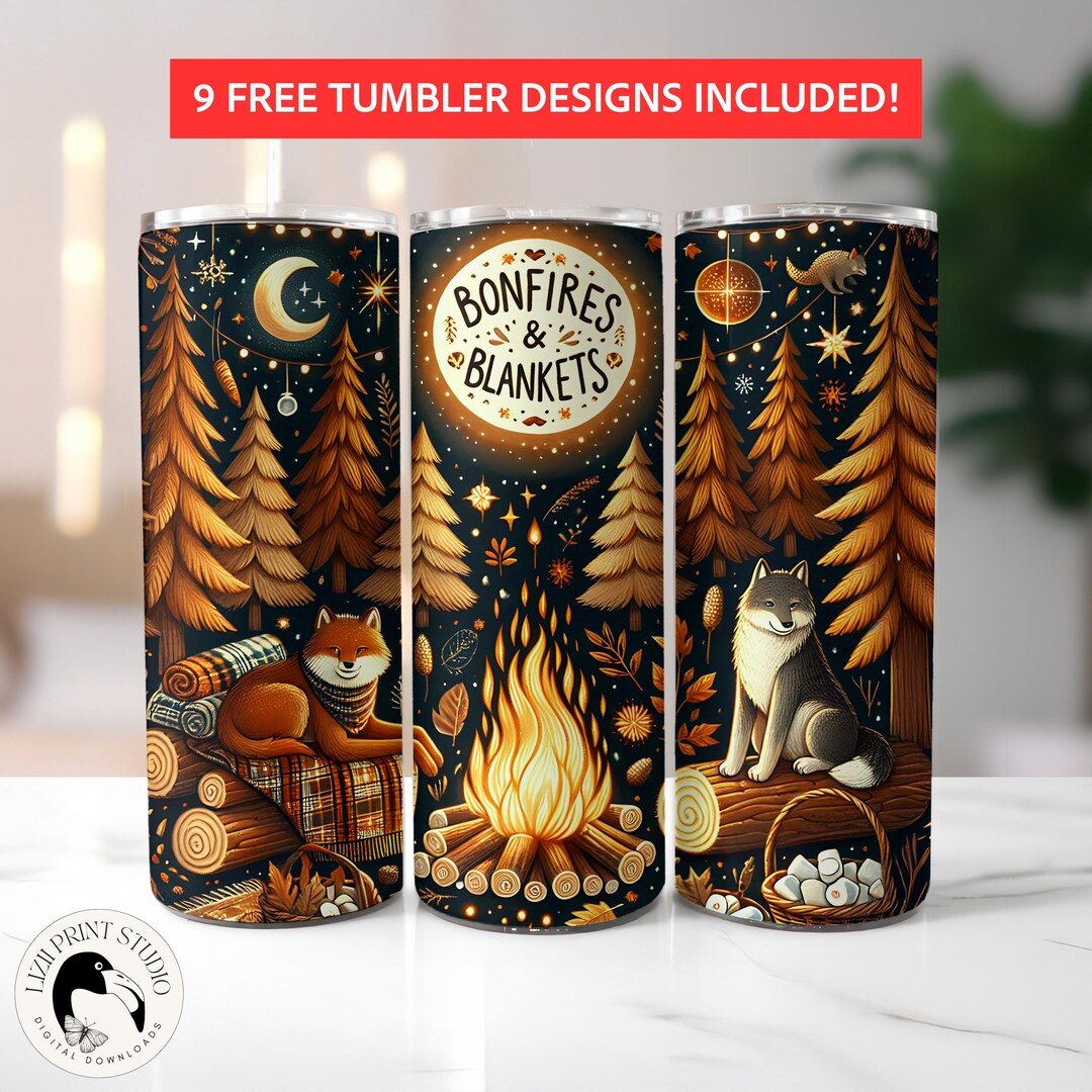 Fall Camping Tumbler Wrap: Bonfires and Blankets Sublimation Design ...
