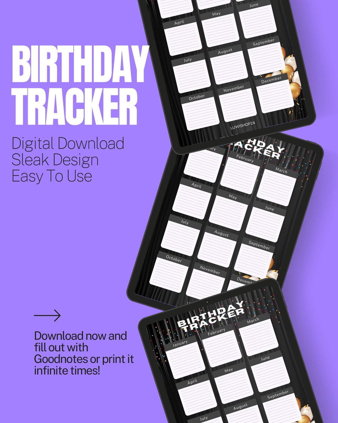Digital Birthday Tracker PDF Printable Birthday Calendar Birthday ...
