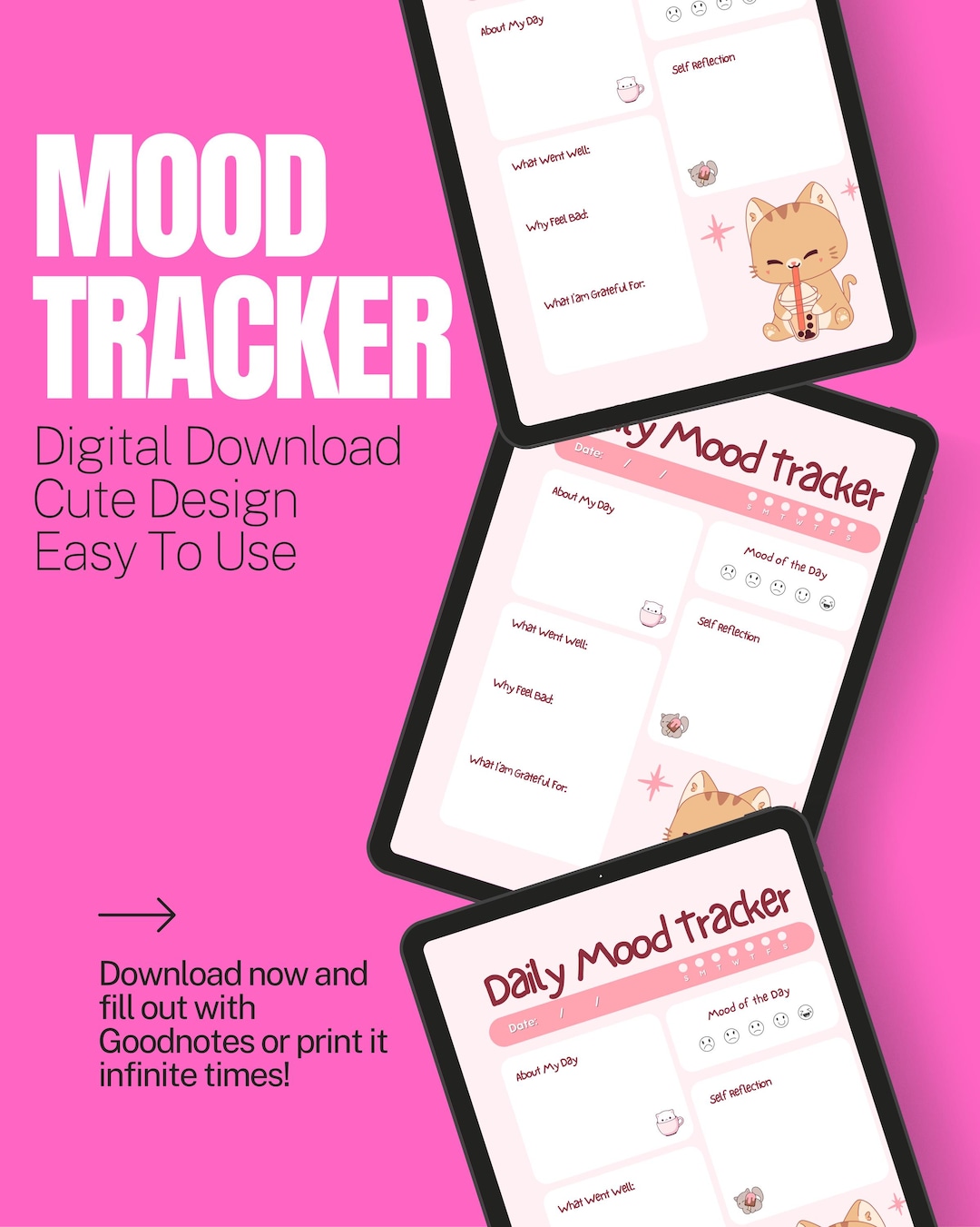 Kitten Mood Tracker Printable PDF – Cute Cat Emotion Tracker for ...
