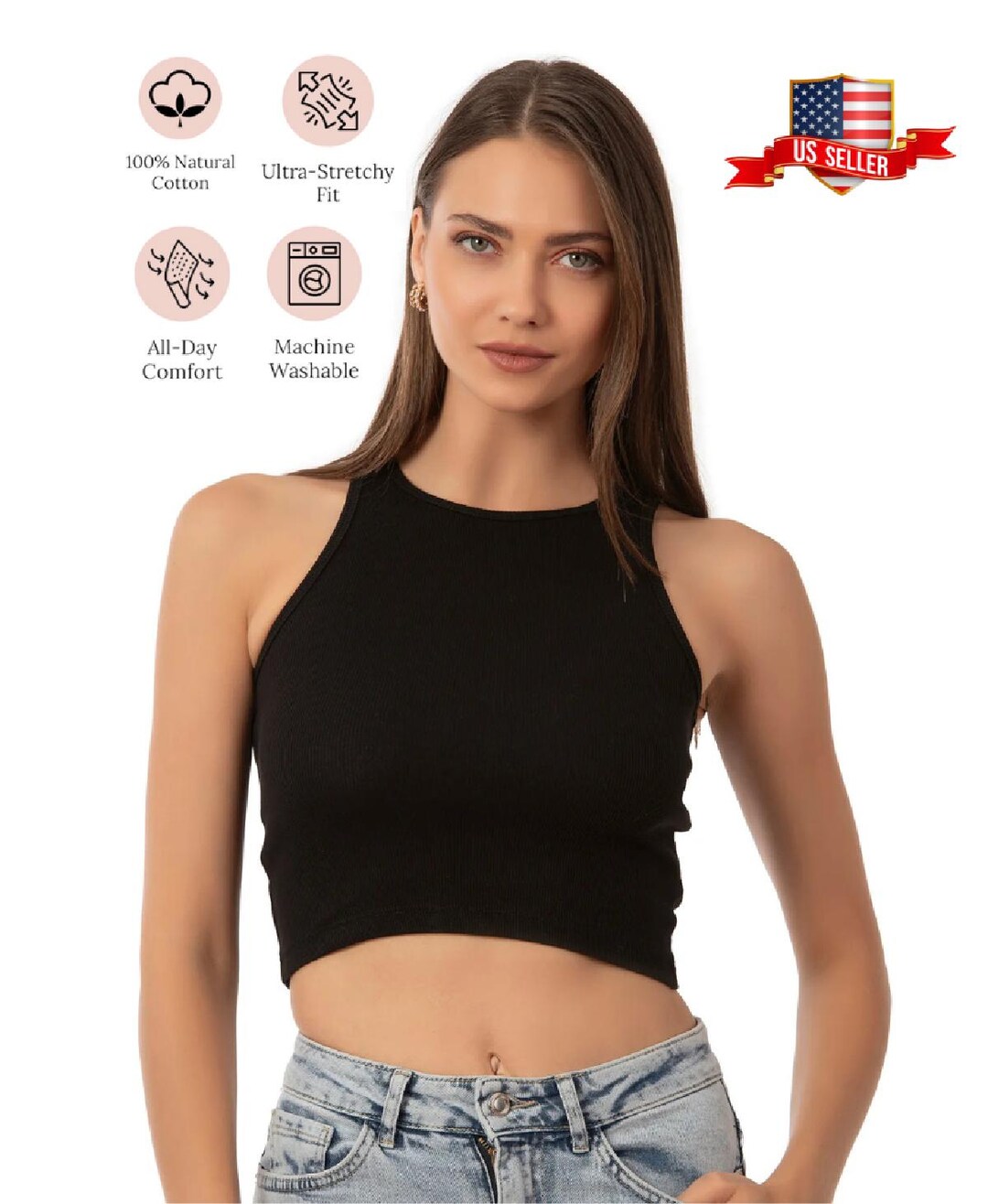 Natural Cotton Tank Ribbed Crop Top for Women, Durable Comfy Soft ...