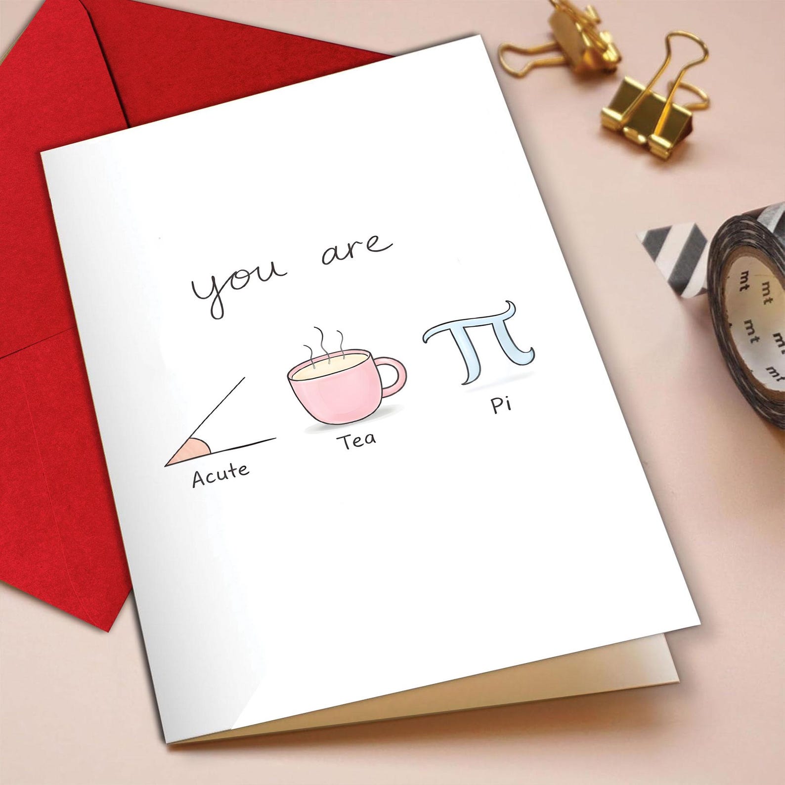 Funny Math Valentine's Day Card, 'acute Tea Pi' Pun - Etsy