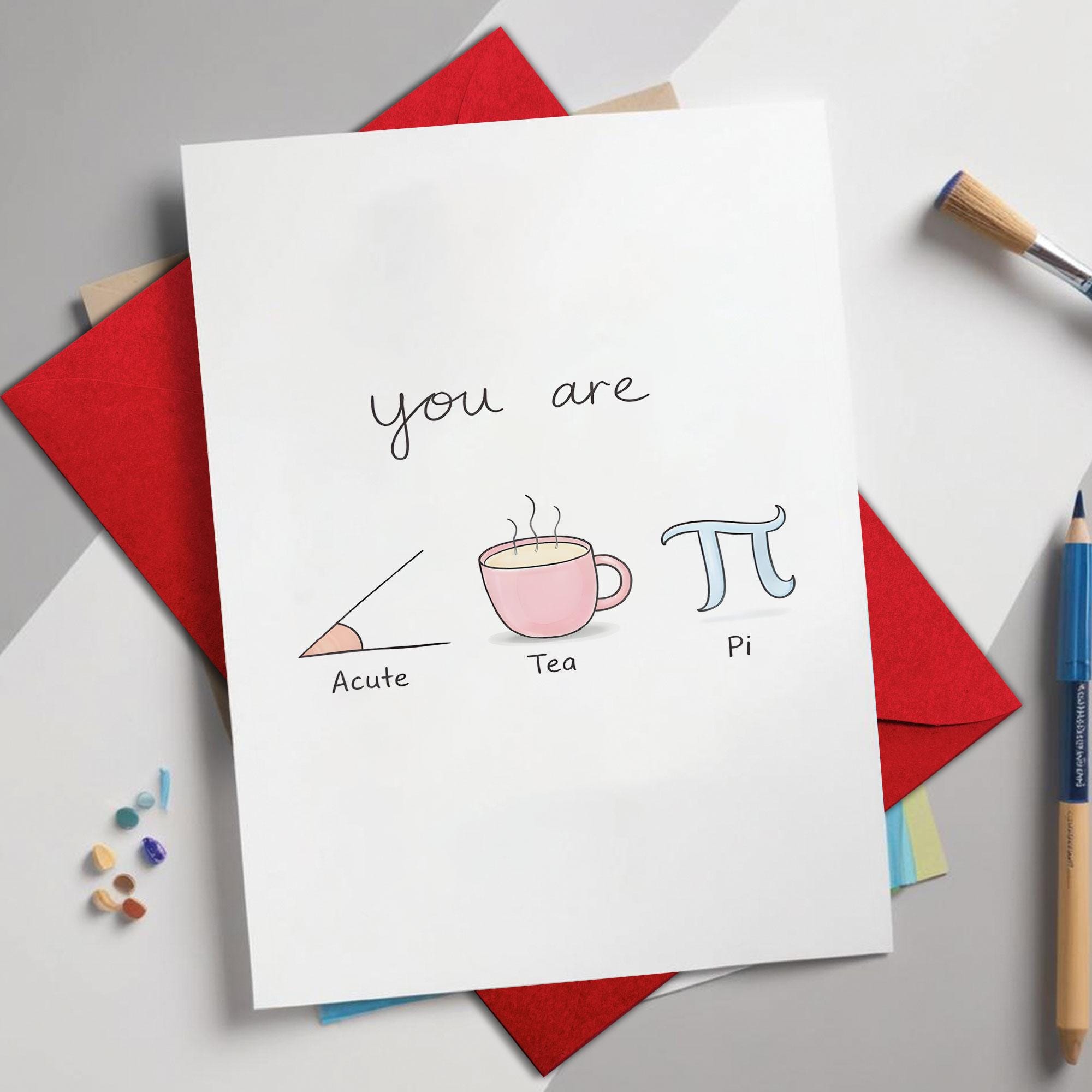 Funny Math Valentine's Day Card, 'acute Tea Pi' Pun - Etsy