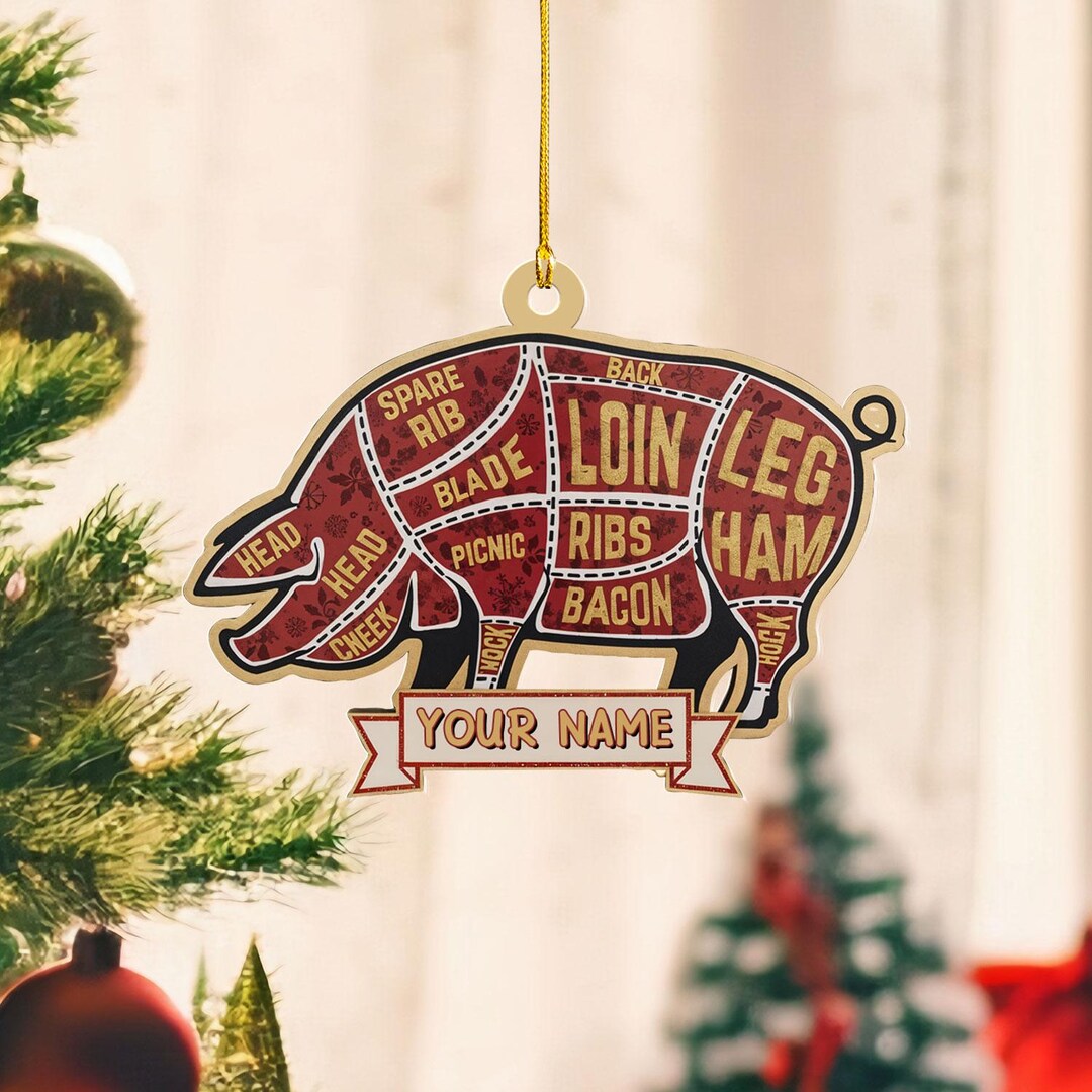 BBQ Pig With Parts Labeled Ornament: Butcher Shop Christmas Tree ...