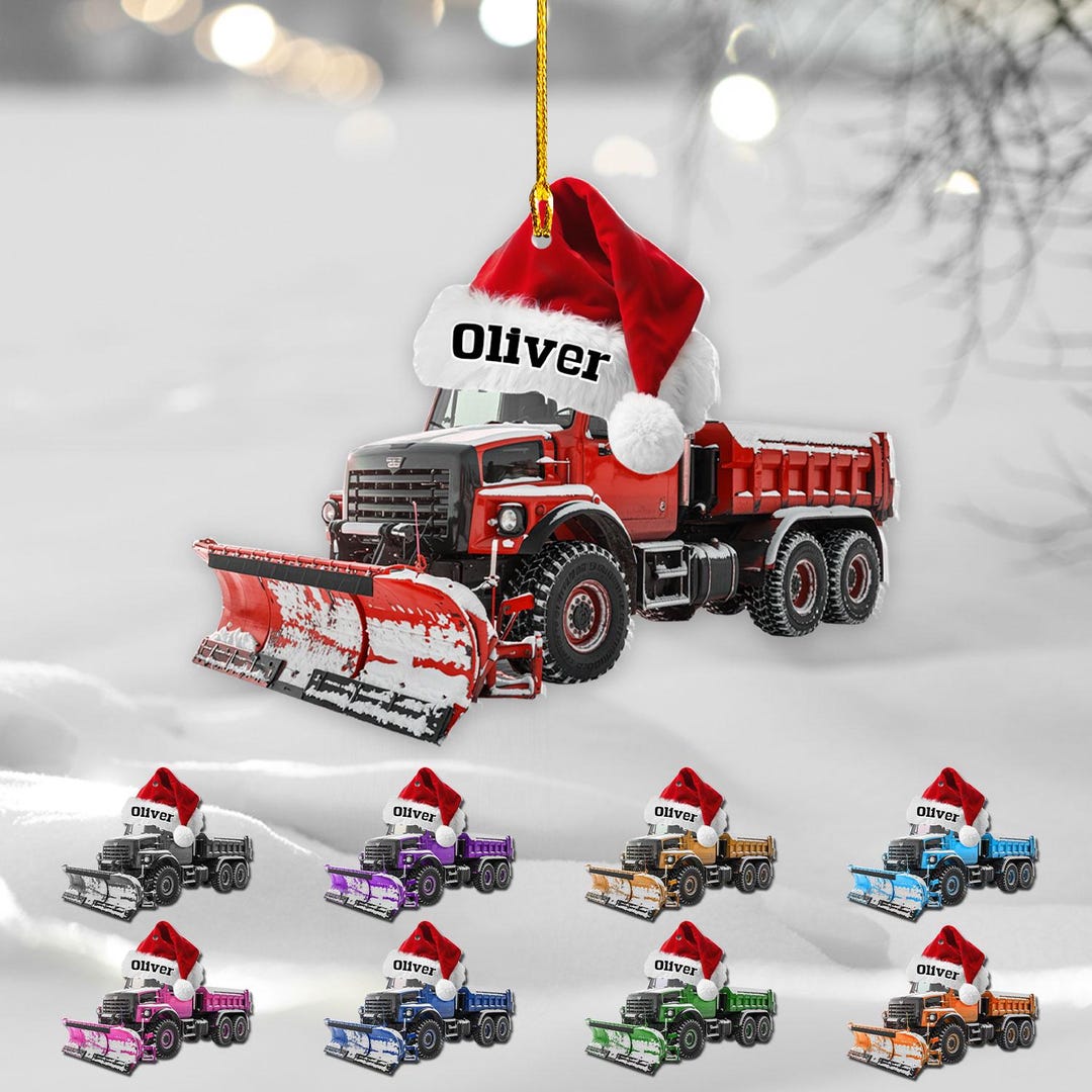 Personalized Snow Plow Truck Ornament: Custom Name, 2D Flat Design - Etsy