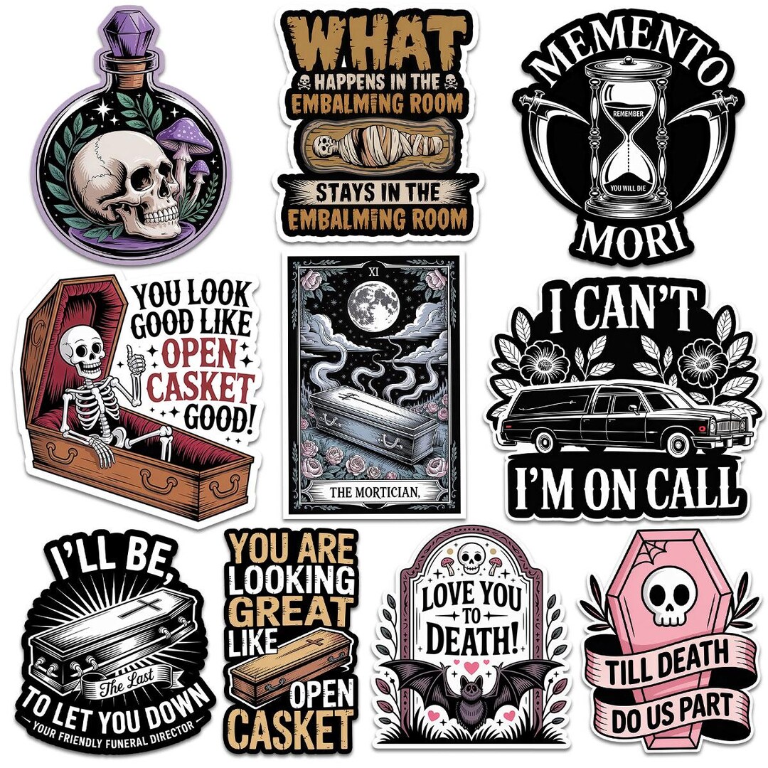 Mortician Humor Sticker Pack: Gothic Funeral Director Decals - Etsy