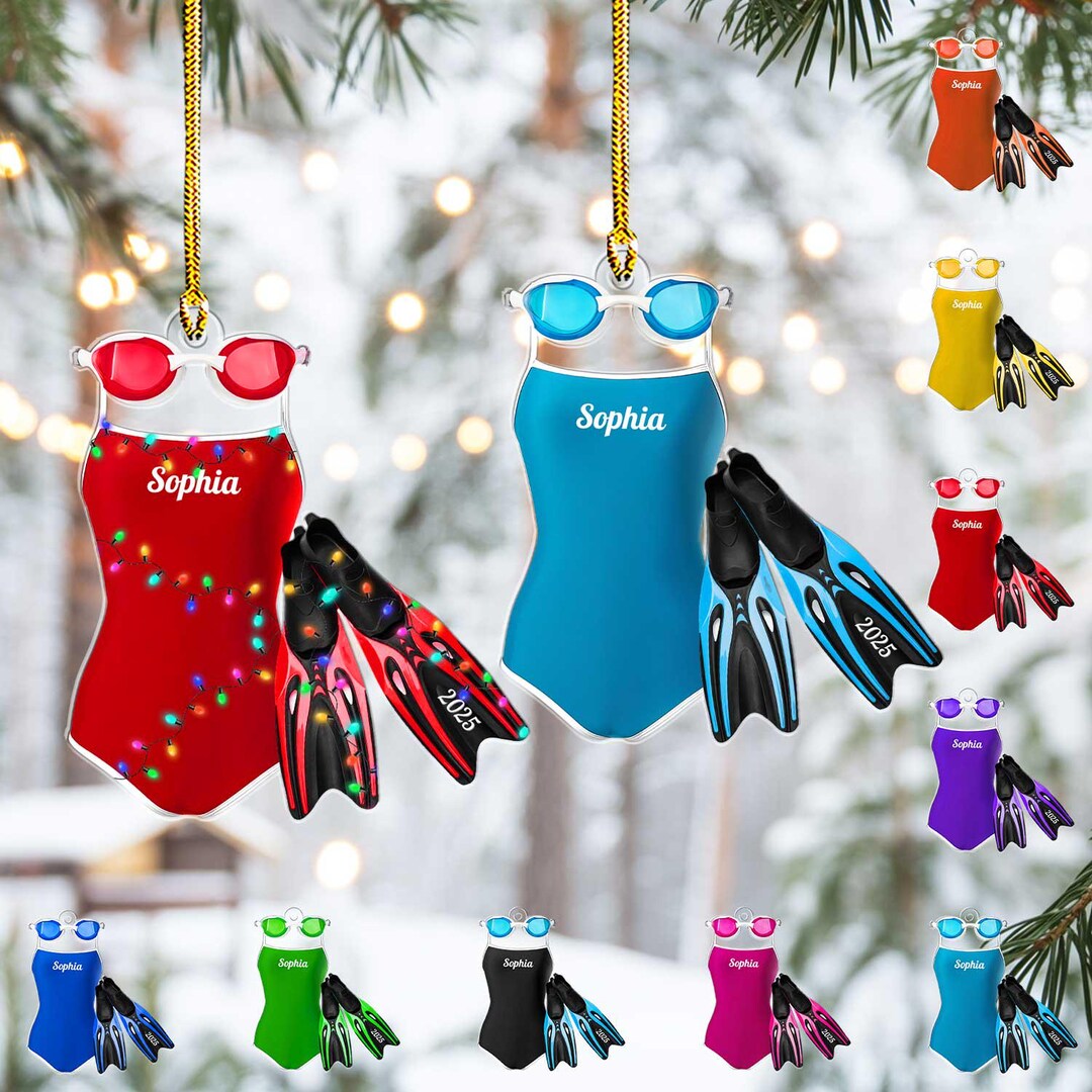 Personalized Swimming Ornament, Acrylic Swimsuit & Fins, Sport Gift - Etsy