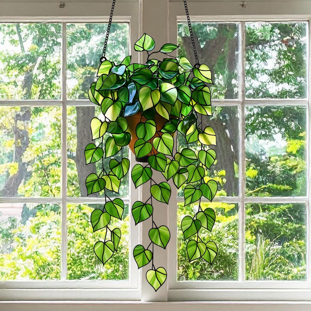 Pothos Plant Suncatcher: Acrylic Window Hanging, Botanical Decor - Etsy