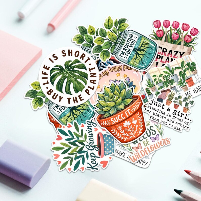 Plant Lover Stickers - Botanical Succulent Vinyl Decals - 10 Pcs - Etsy