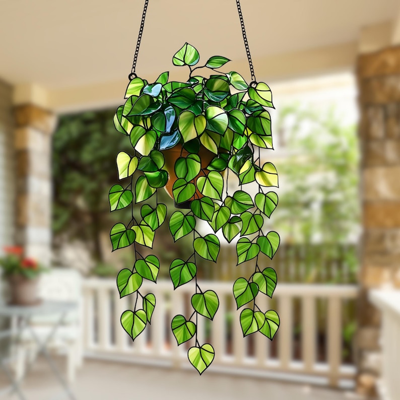 Pothos Plant Suncatcher: Acrylic Window Hanging, Botanical Decor - Etsy