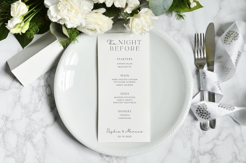 The Night Before Rehearsal Dinner Menu Template, Wedding Welcome Dinner ...